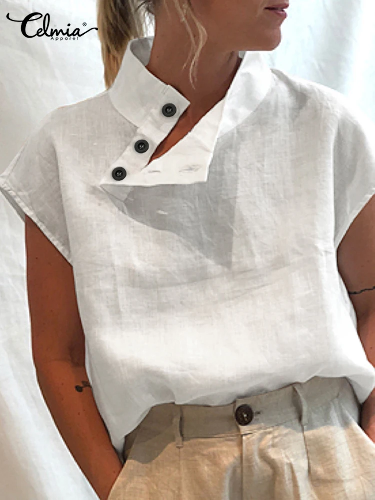 Celmia Women Tops Blouses | Linen Shirt Women Tunic Tops | Womens White Linen Blouses - Women ...