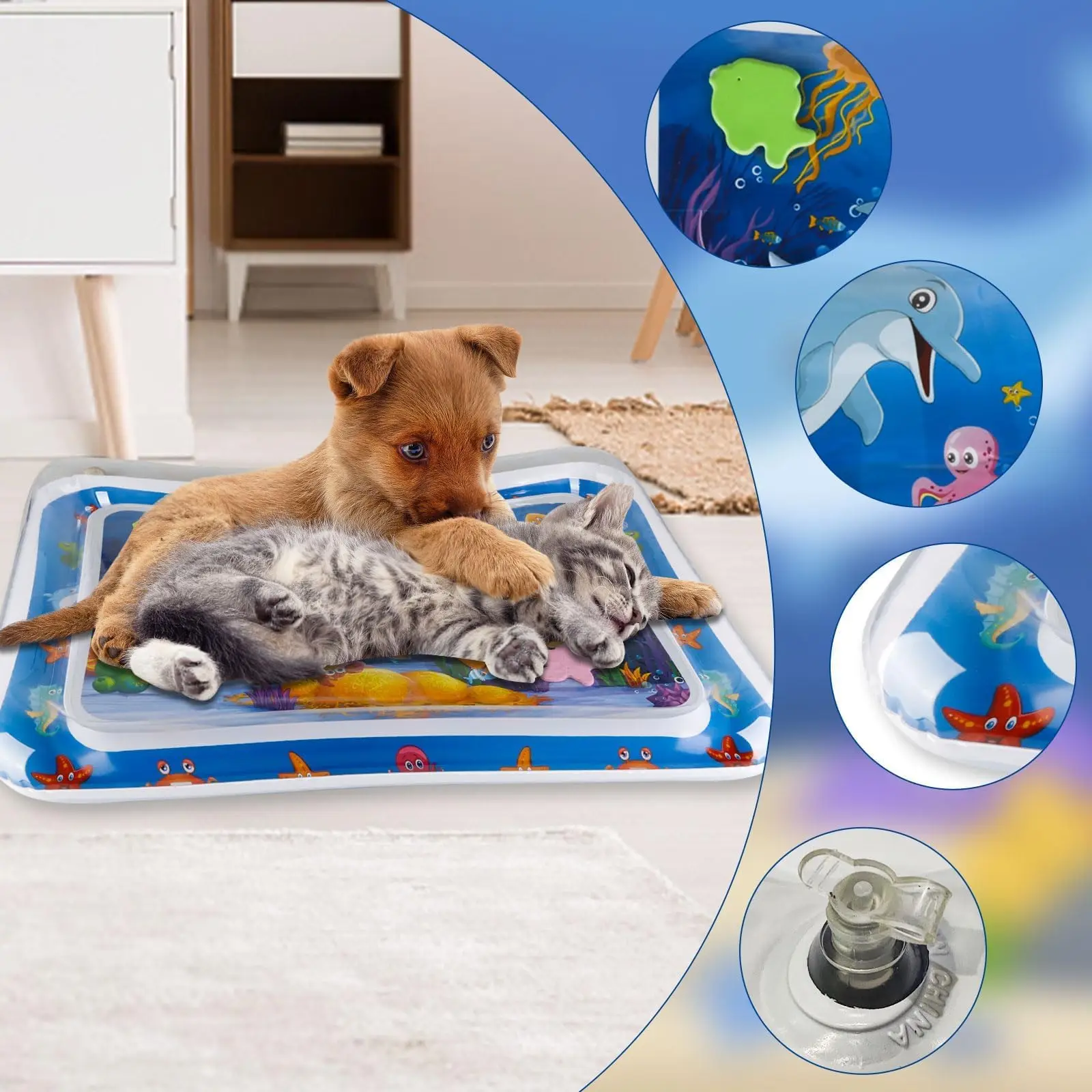 Aqua Cats Water Mat With Fish Thickened Water Play Mat For Cats ...