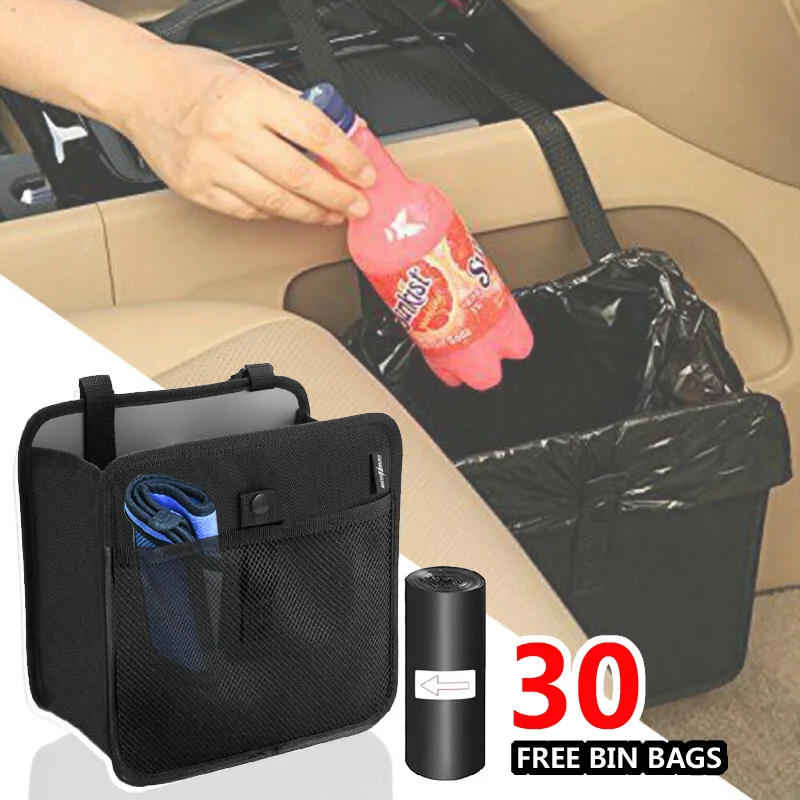 Portable Car Trash Bin With 30 Rubbish Bag Garbage Litter Can Dustbin ...