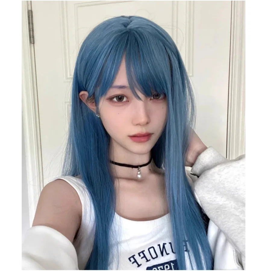 Internet-Celebrity-Wigs-Female-Blue-gray-Long-Straight-Hair-Babes-Comic ...
