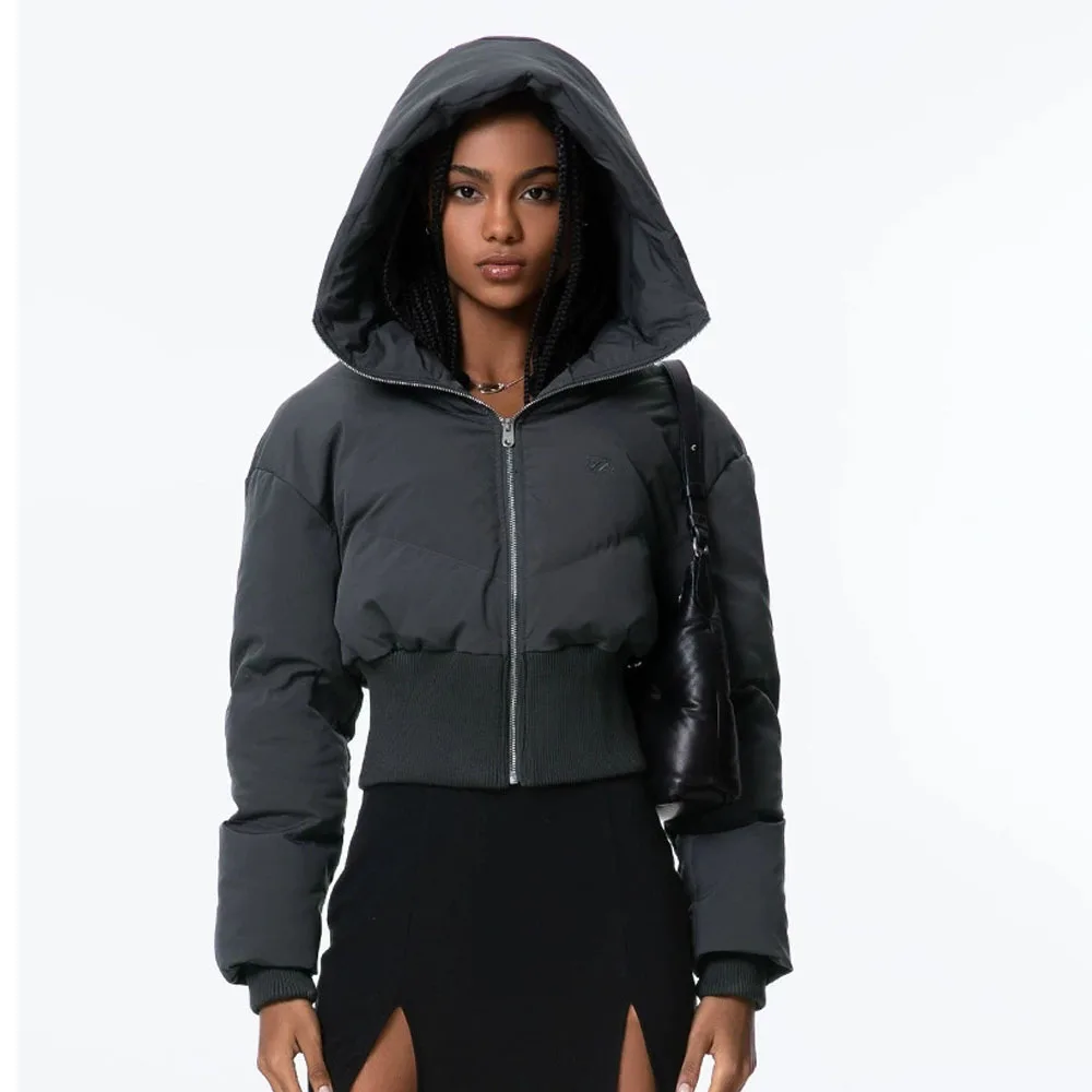 Women Hooded Puffer Jackets Streewear High Waist Warm Bubble Coats Slim ...
