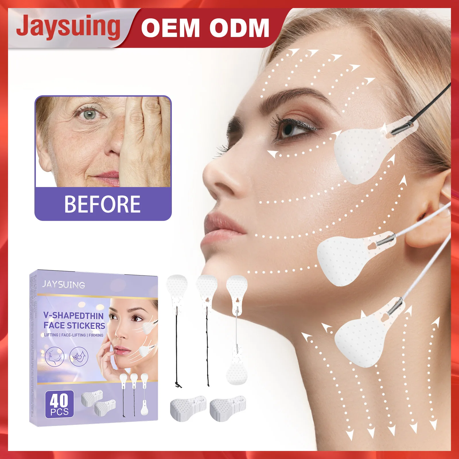 Jaysuing 40Pcs Invisible Thin Face Stickers V Shape Face Facial Line ...