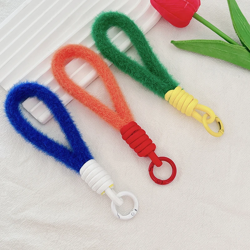 Creative-Plush-Iridescent-Braid-Rope-Keychain-Carabiner-Key-Ring-For ...