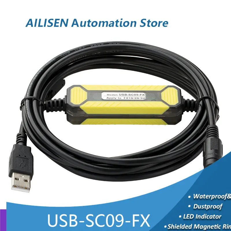 미쓰비시 FX 시리즈 PLC용 USB-SC09-FX 프로그래밍 케이블, FX-USB-AW FX2N, FX1N, FX0N ...