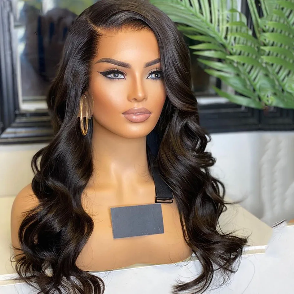 Soft Glueless 26 Inches Long Natural Black Body Wave Preplucked Lace ...