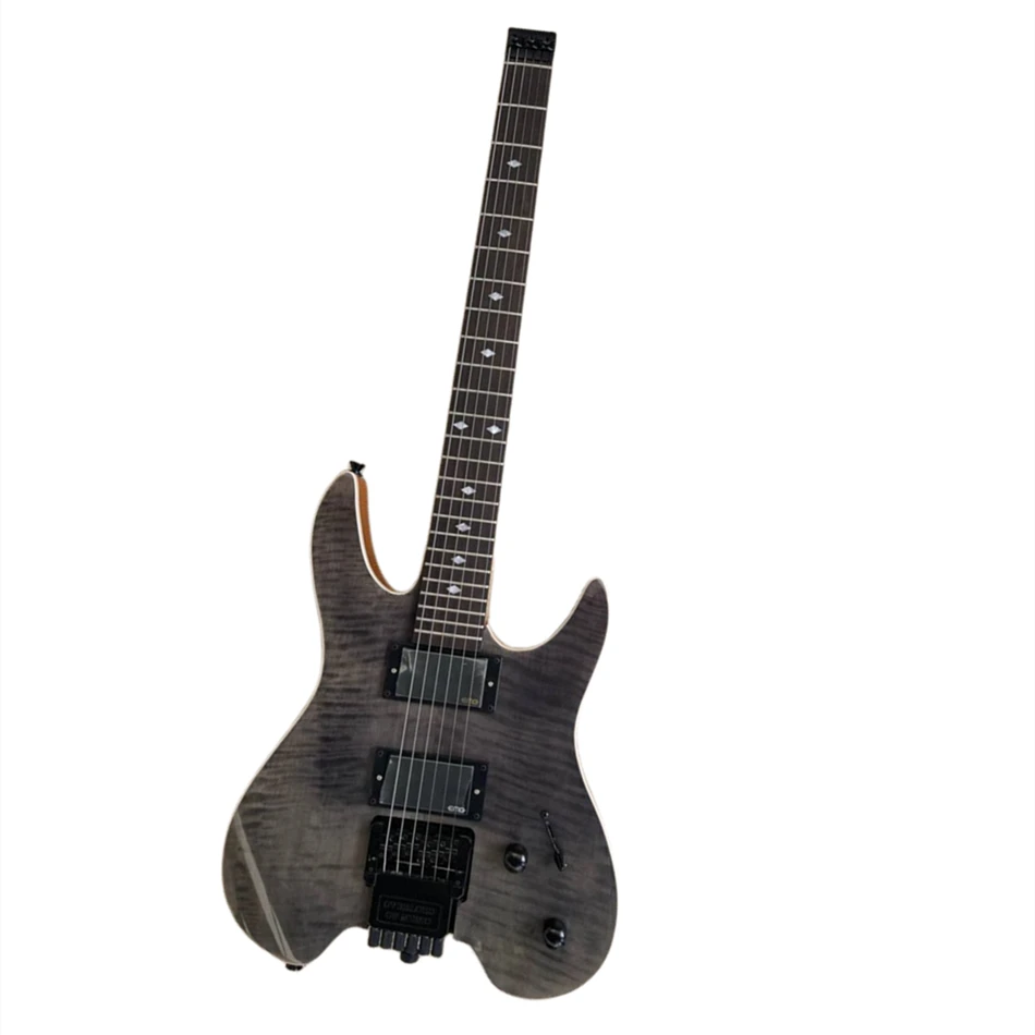 Factory-Custom-Headless-Black-Grey-Electric-Guitar-with-Tremolo-Bridge ...