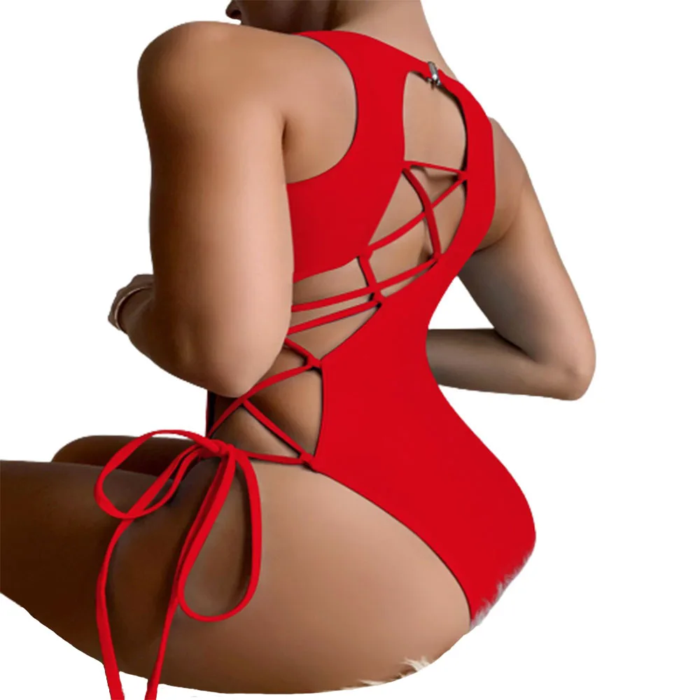 Fs Women Red Micro Thong Monokini Hollow Out Bikini Set Lady Backless