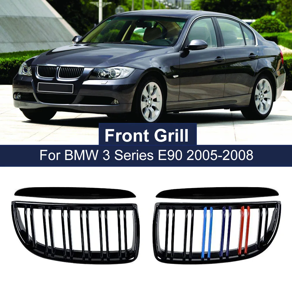 Front Kidney Grill Gloss Black M Color Double Line for BMW 3 Series E90 ...