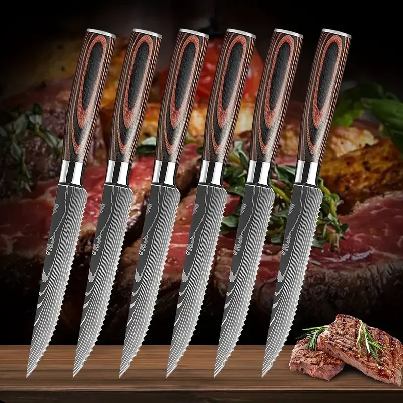 Damascus Steak Knife Set Stainless Steel Steak Knives Meat Cleaver ...