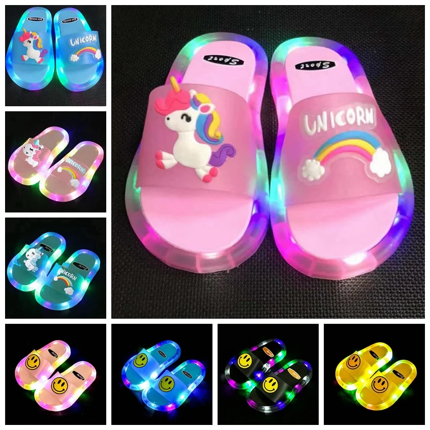 Children-LED-Light-Slippers-Baby-Boy-Girl-Cartoon-Unicorns-Print-Summer ...