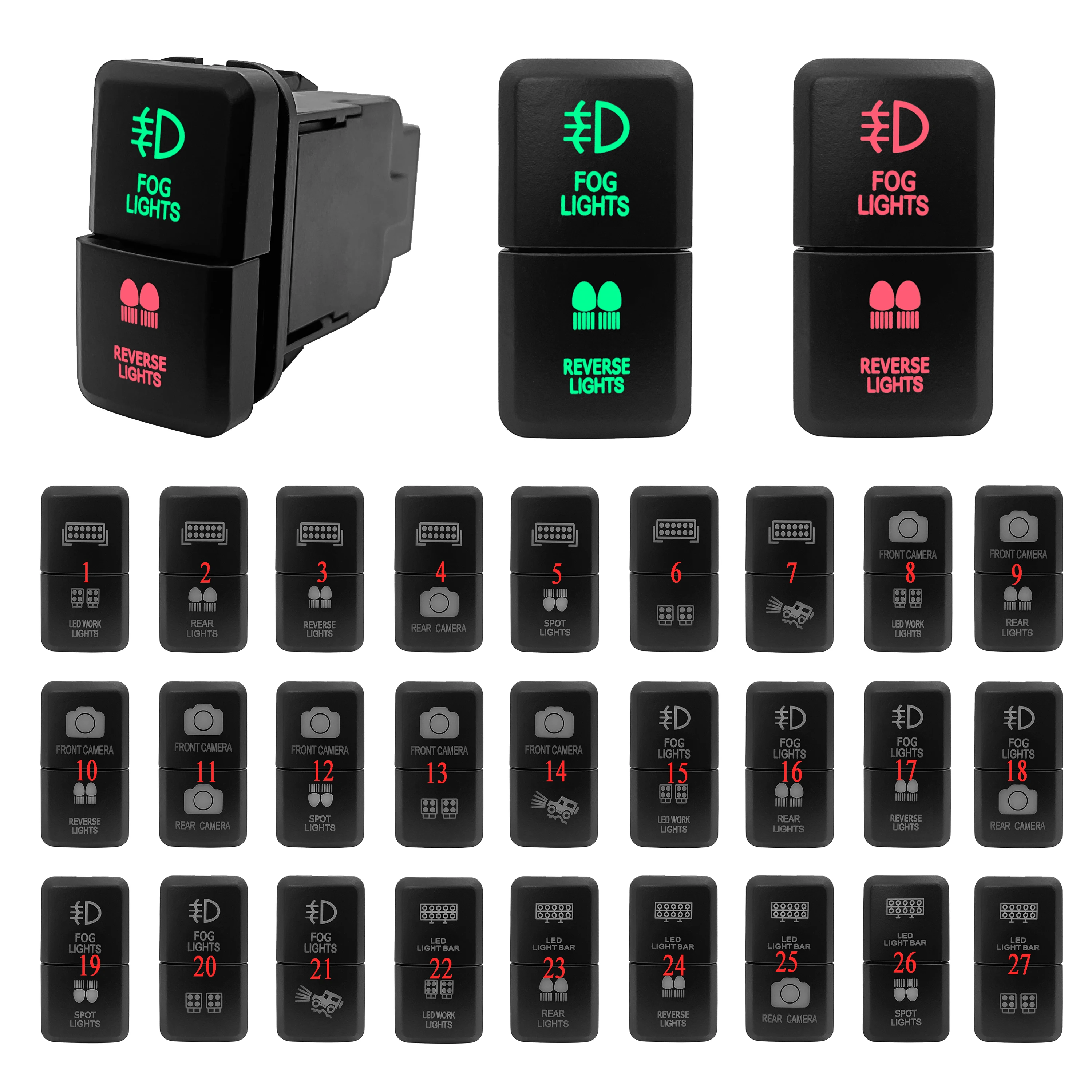 12V Car Dual Push Button Switches LED LIGHT BAR FRONT REAR CAMERA For ...