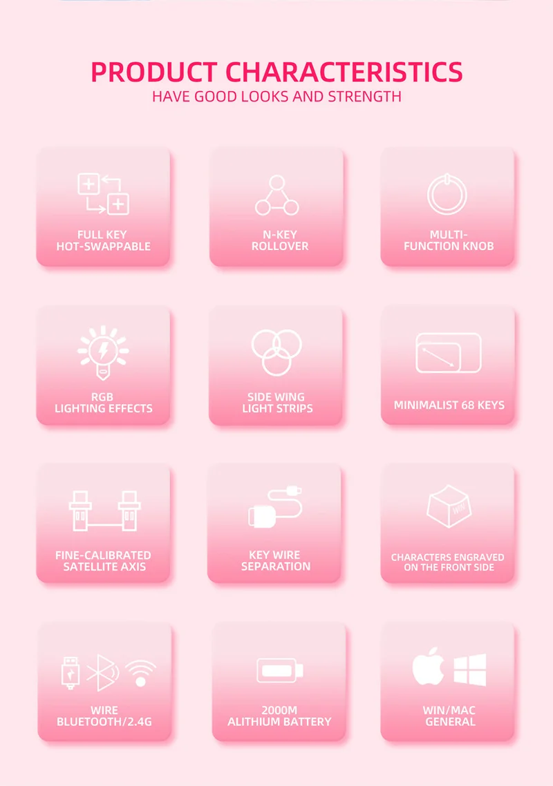 ZIFRIEND ZA68 Pro 68 Keys 3 Modes Hot Swappable Mechanical Keyboard ...