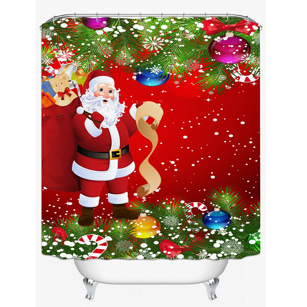 Festive Santa Claus Christmas Shower Curtain - Polyester with Holiday ...