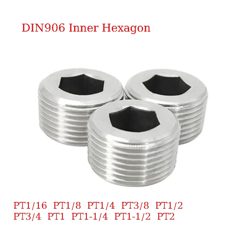 1PC 304 Stainless Steel DIN906 Inner Hexagon Socket External Screw Plug British Conical Pipe ...