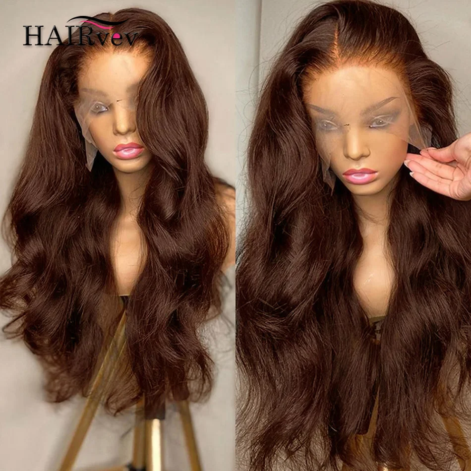 Perruque Lace Front Wig Body Wave Brésilienne Naturelle, Cheveux Humains, Brun Chocolat, 13x4 ...