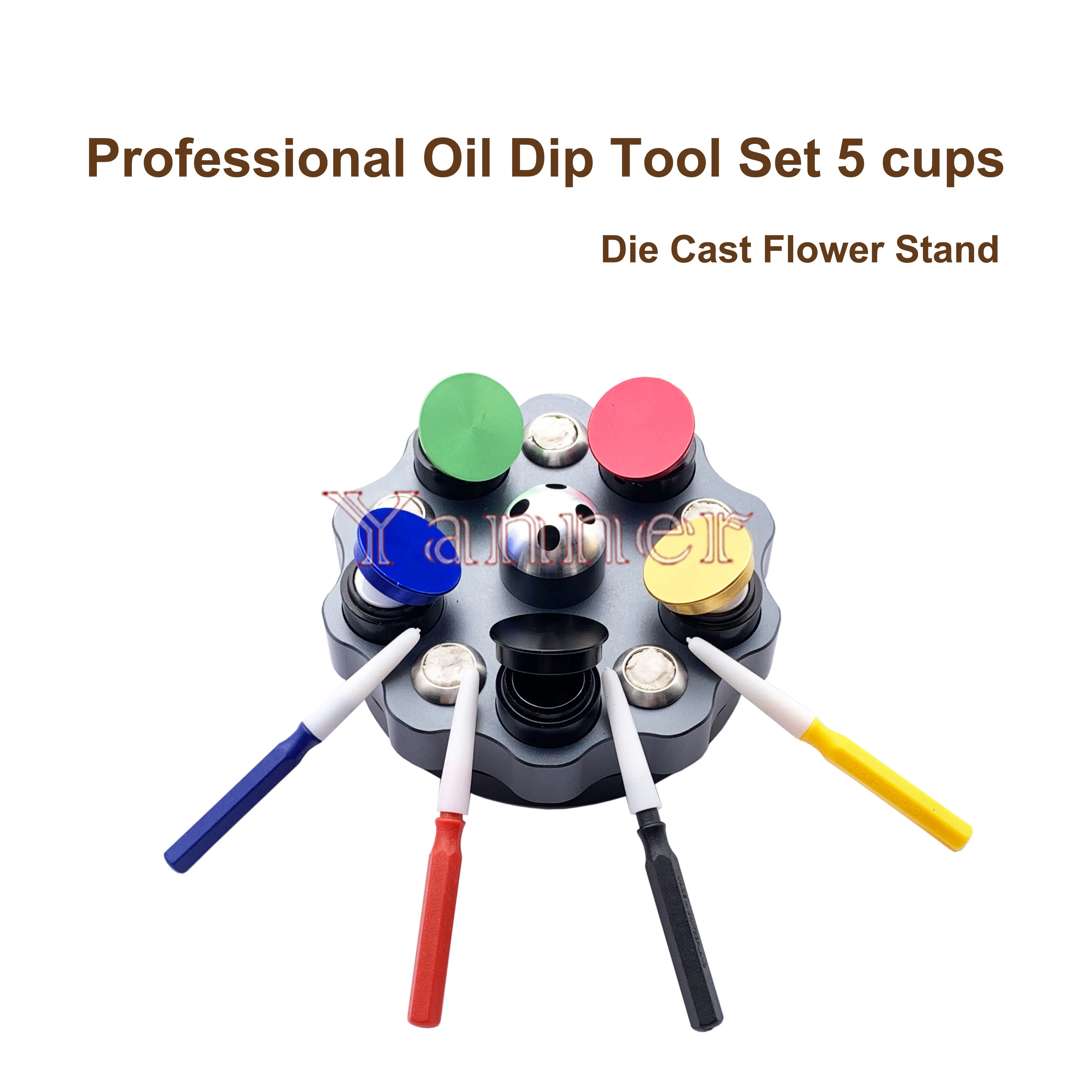 Watch-Oil-Dip-Tool-Set-5-Cups-Die-Cast-Flowers-Stand-Oiler-Dishes-with ...