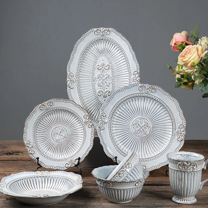 French Baroque Ceramic Plate Retro Dining Room Desktop Dishes And ...