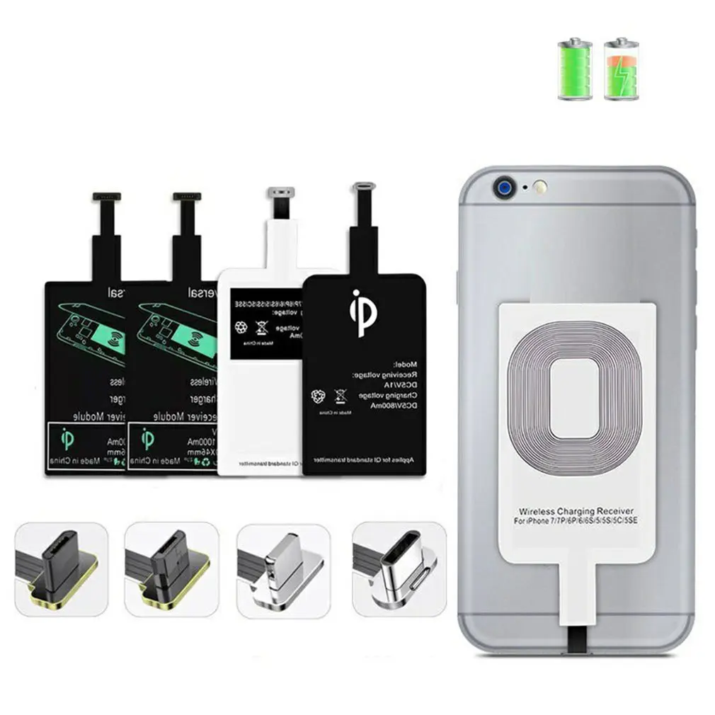 Receptor de carga inalámbrica Qi, adaptador de carga Universal, compatible con LED, Micro USB ...