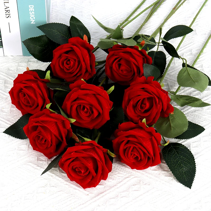 5Pcs-Flores-Artificiais-Bouquet-Red-Velvet-Fake-Rose-Flower-para ...