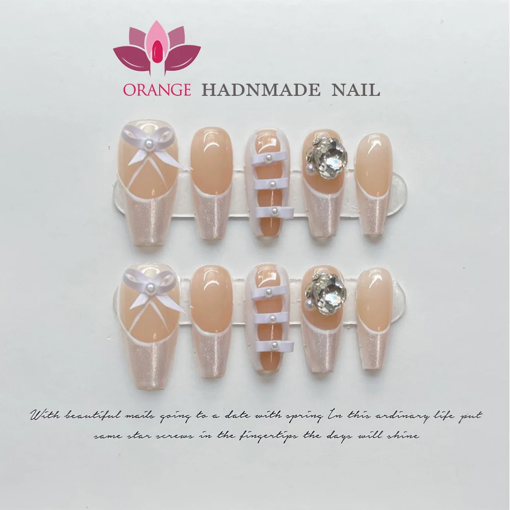 Handmade-Fake-Acrylic-Nails-With-Design-Reusable-Stick-On-Nails-Art ...