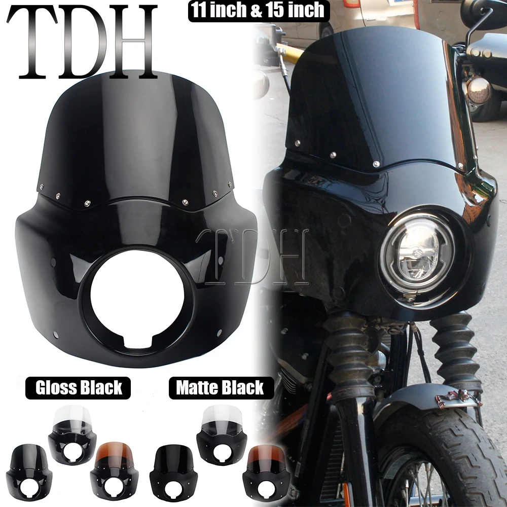 Thug/Club Style 11"/15" Headlight Fairing Black For Harley Dyna Wide ...