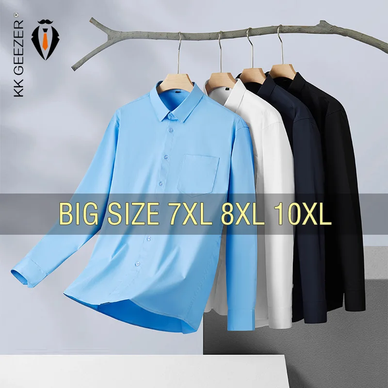 Men Shirt 100% Cotton Long Sleeve Oversize 6XL 7XL 8XL 10XL Plus Size ...