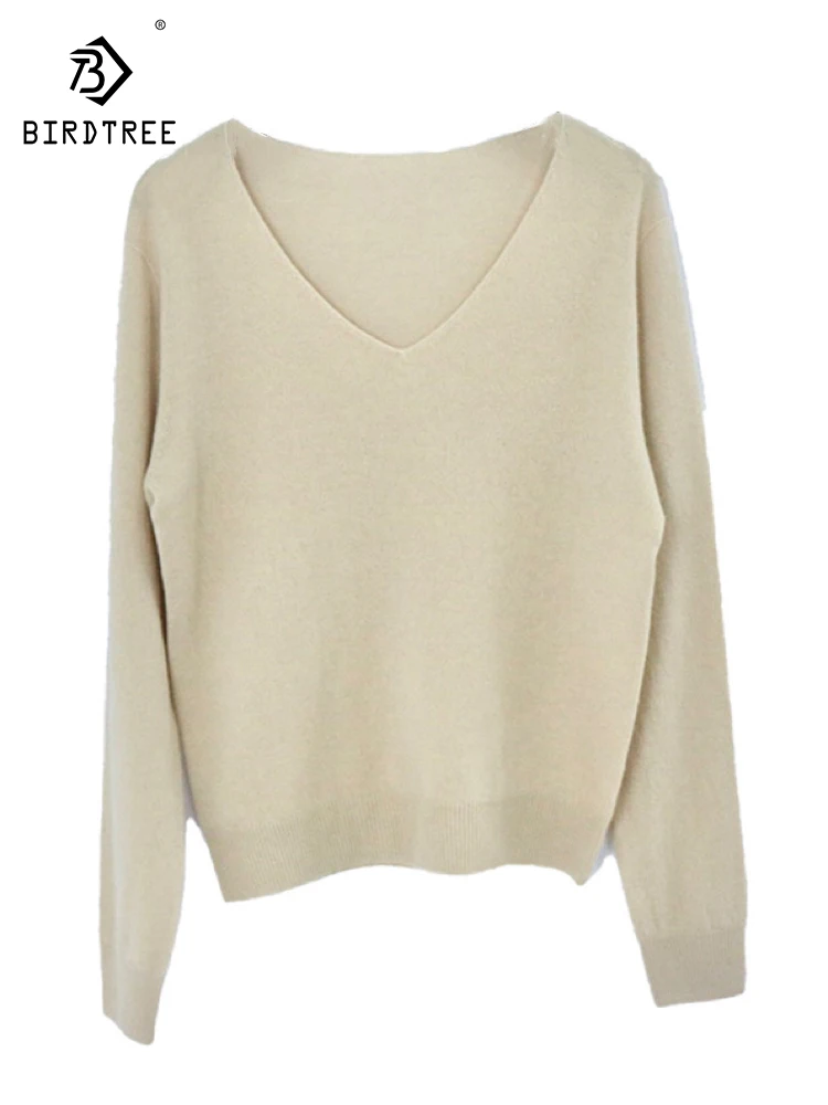 Birdtree-100-Wool-Autumn-Winter-Basic-Sweater-Women-s-V-Neck-New-Long ...