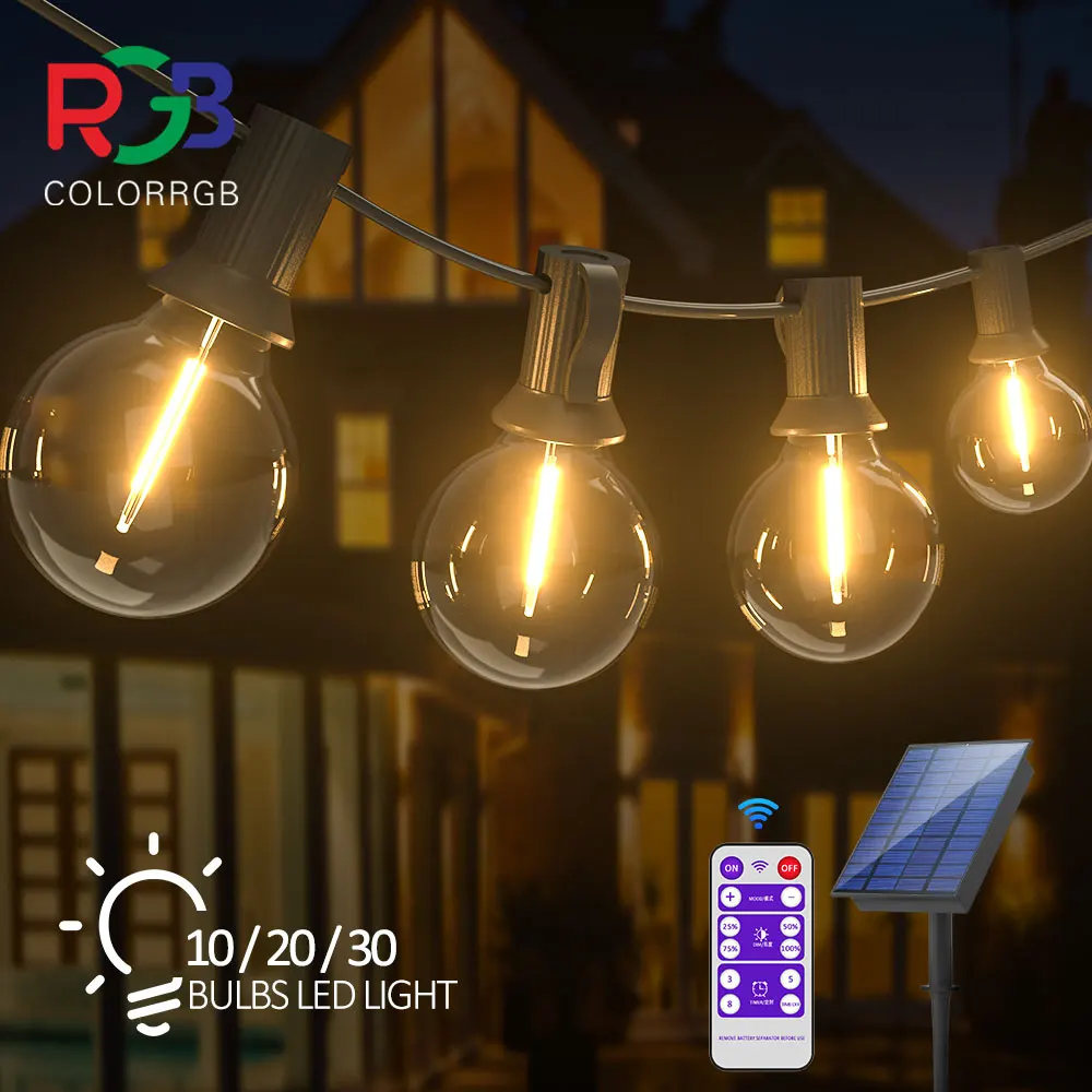 Guirnalda de luces solares para exteriores, luces de Patio G40 con bombillas LED inastillables ...