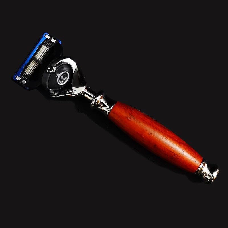 Men shaving Manual Razor, 5 Blade Razor with Natural wood Handle, Wood ...
