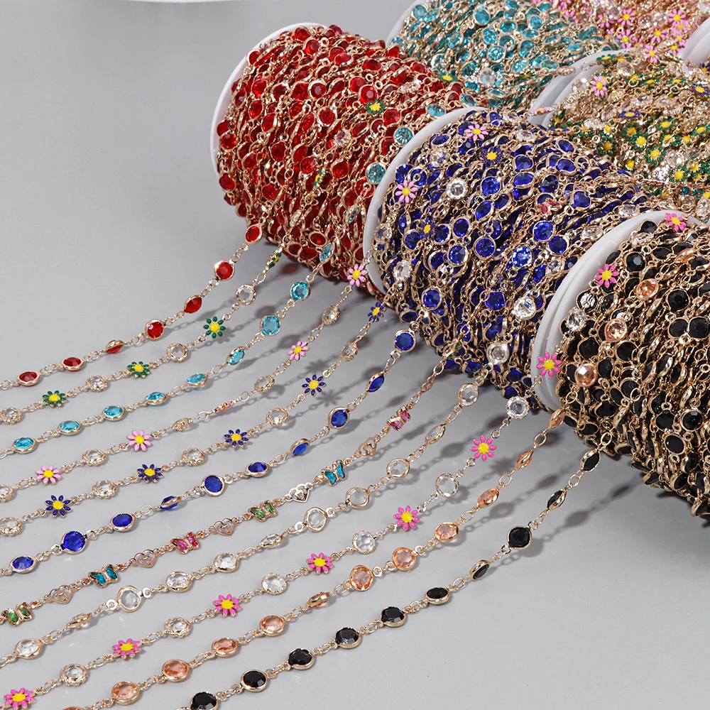 100CM-Gold-Color-Alloy-Chain-Beads-Muticolor-Crystal-Quartzs-Glass ...