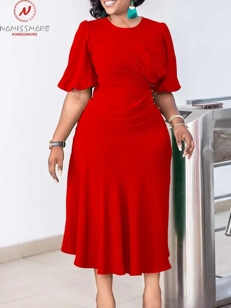 Robe-Trap-ze-Col-Rond-et-Manches-Mi-sulfpour-Femme-Tenue-Slim-Taille ...