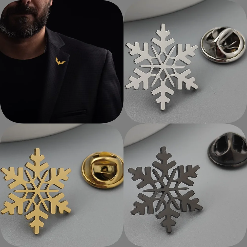 Fashion punk style snowflake stainless steel gold-plated badge, men's ...