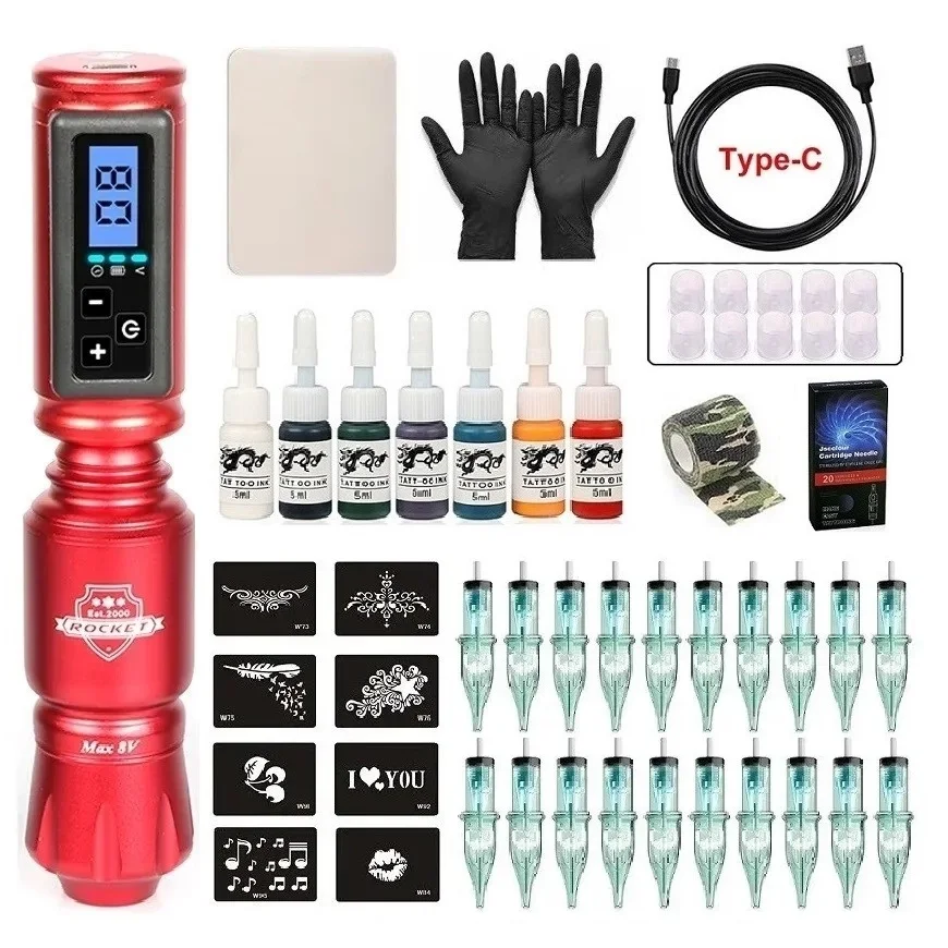 Wireless-Rocket-Tattoo-Machine-Kit-Profesional-Rotary-Tattoo-Pen ...