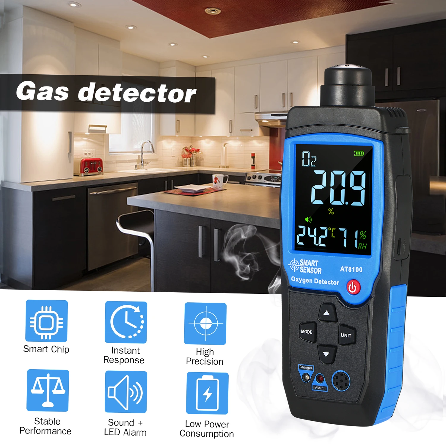 SMART-SENSOR-AT8100-Oxygen-Meter-Handheld-Digital-Oxygen-Detector-LCD ...