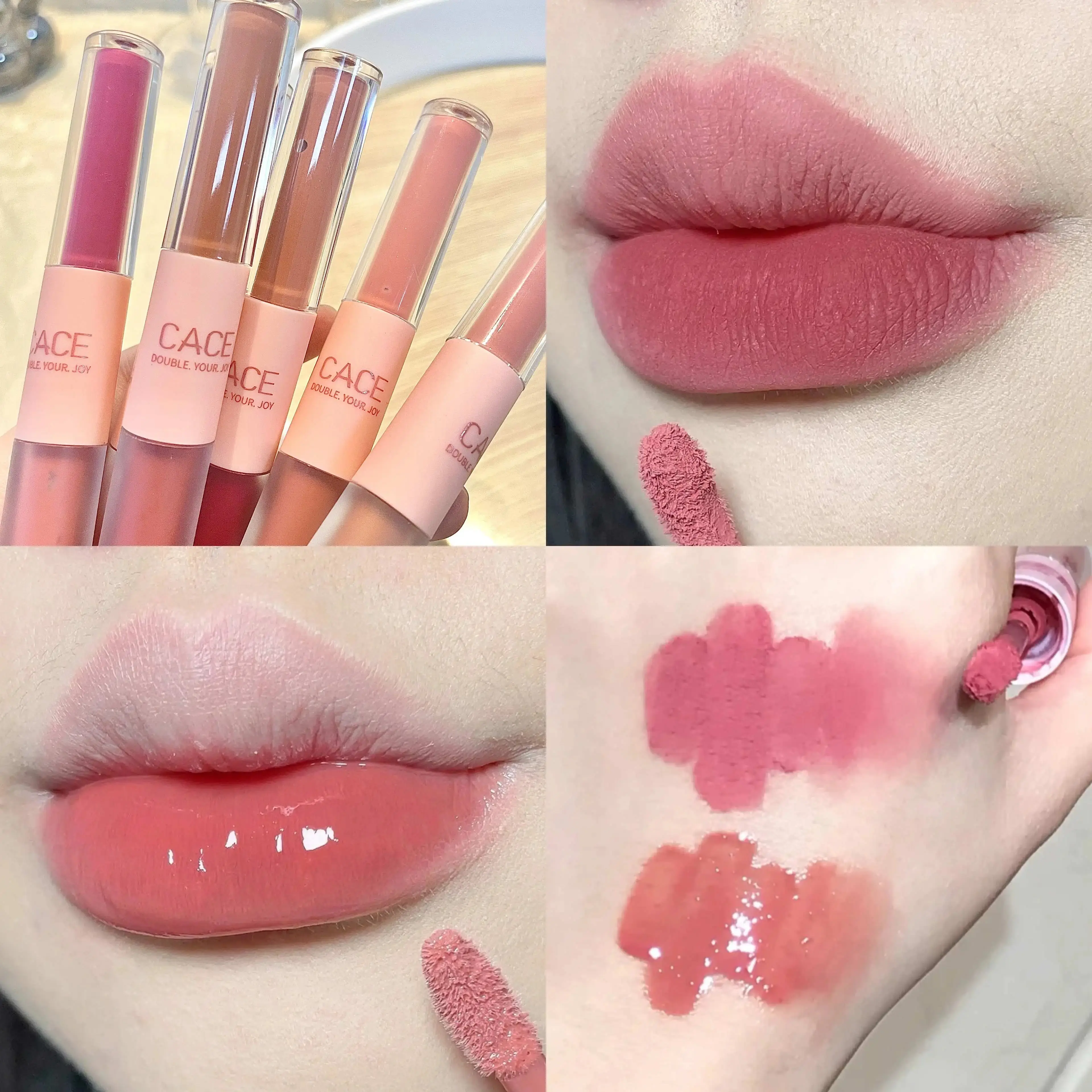 CACE-Double-Head-Lip-Gloss-Sexy-Red-Lip-Makeup-Lip-Mud-Mirror-Water ...
