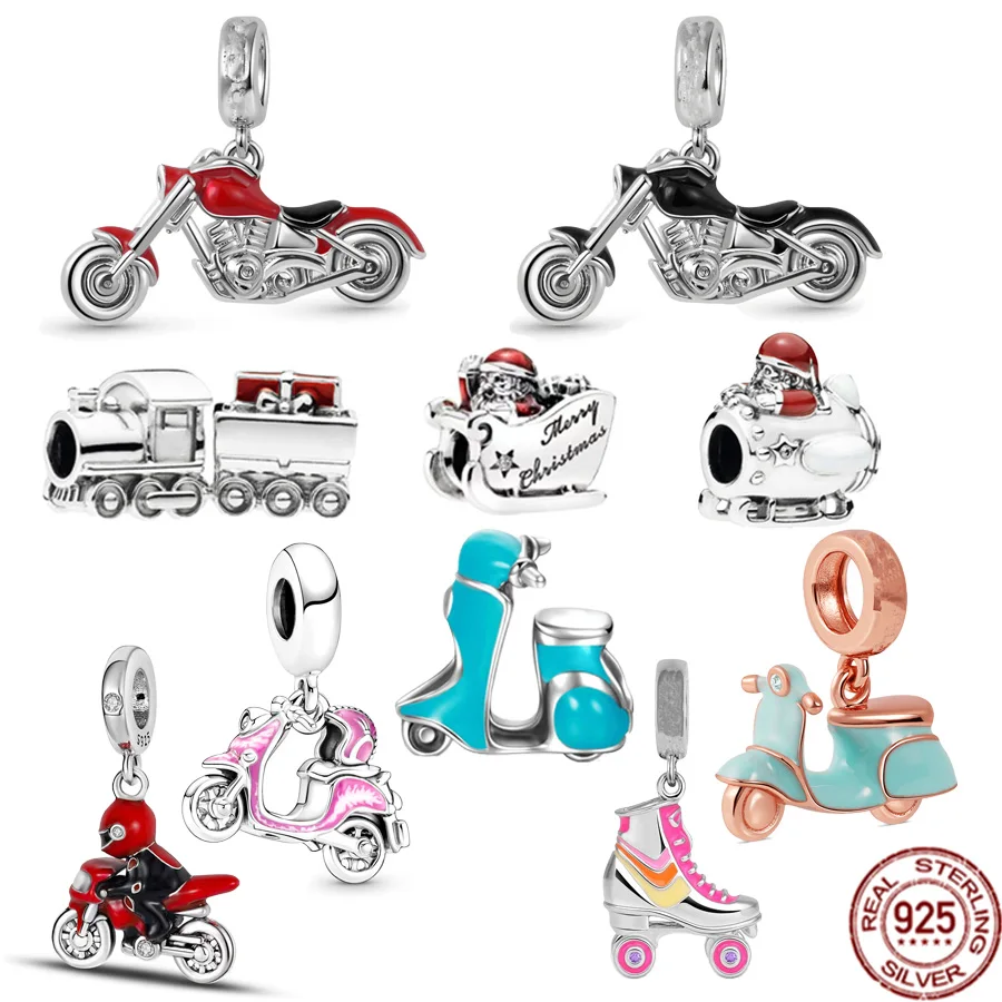 Hot-Sale-Ladies-Motorcycle-Pink-Scooter-Pendant-Dangle-Charm-Beads-Fit ...
