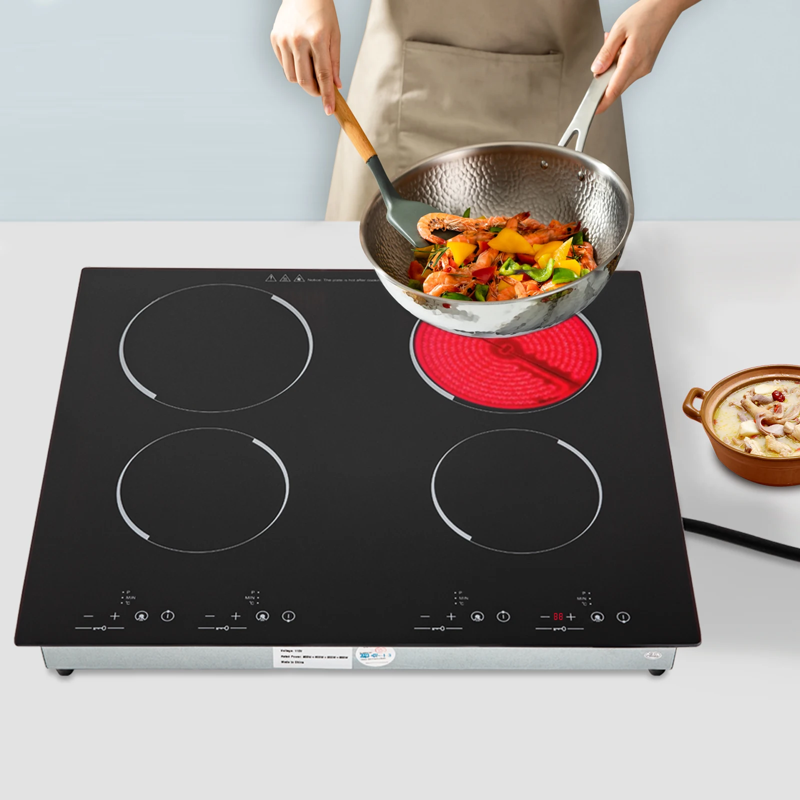 3000W 110V Built-in Induction Cooktop with 4 Burners with Plug Touch ...