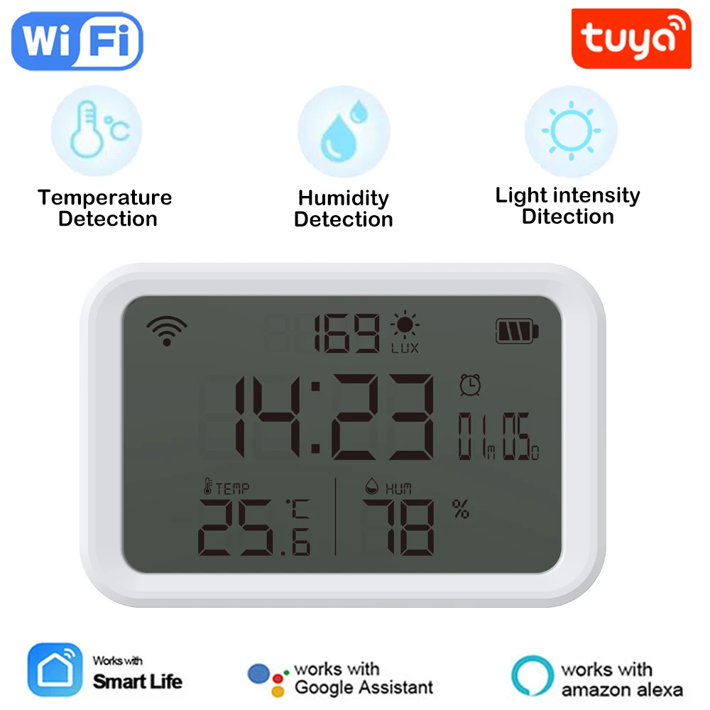 4 In 1 Tuya Smart Wifi Temperature Humidity Illuminance Sensor Remote ...