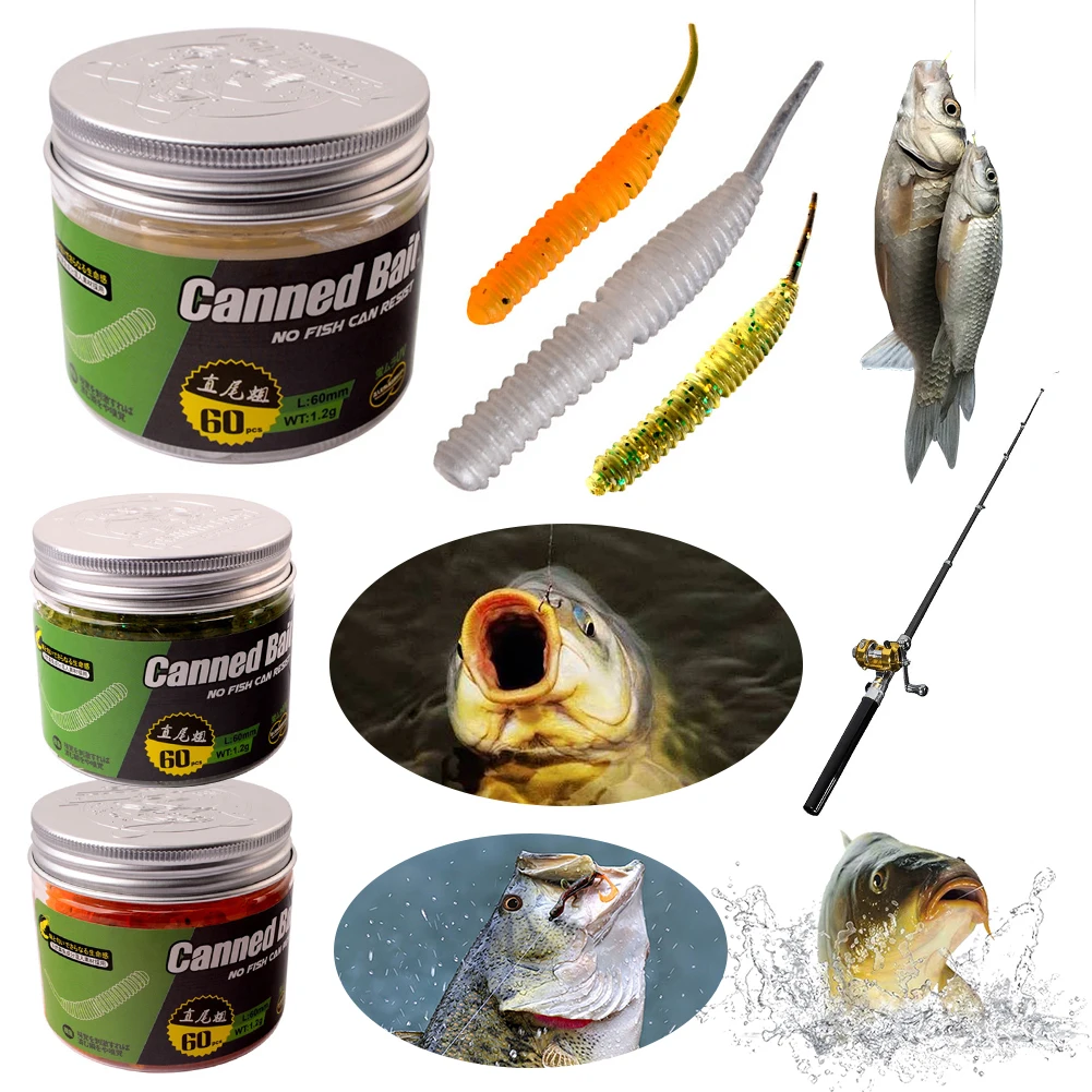 60Pcs-60mm-Mini-Soft-Worm-Jerkbait-Straight-Tailed-Maggot-Lure ...