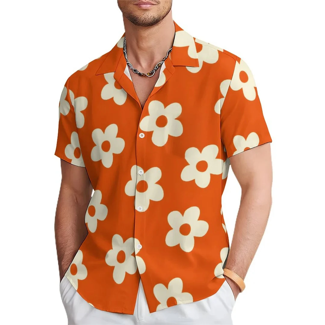 Floral Daisy Casual Men's Shirt Daily Out Summer Lapel Short Sleeve ...