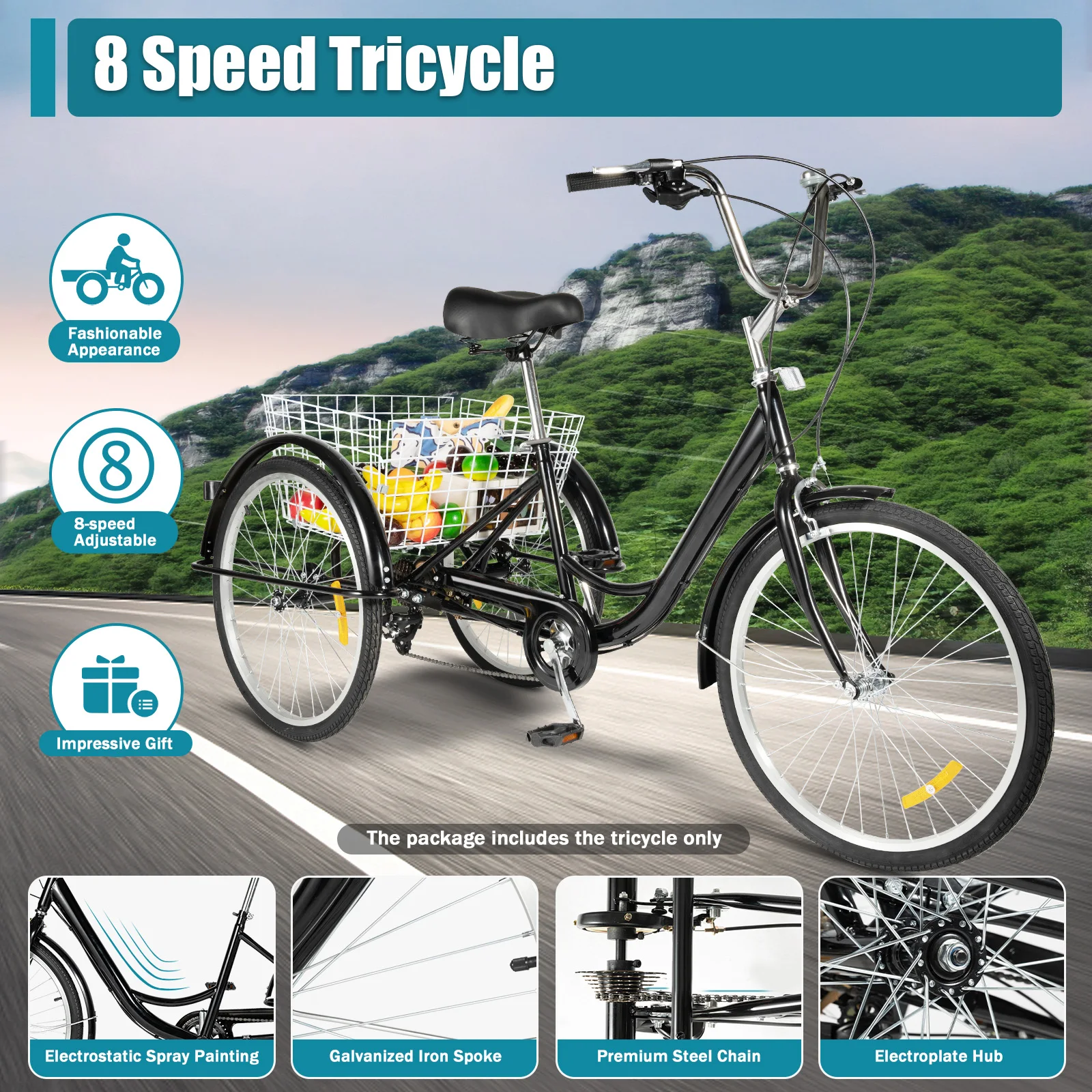 24-Inch-Adult-Tricycle-Trike-Bike-8-Speeds-3-Wheel-Bicycle-W-Folding ...