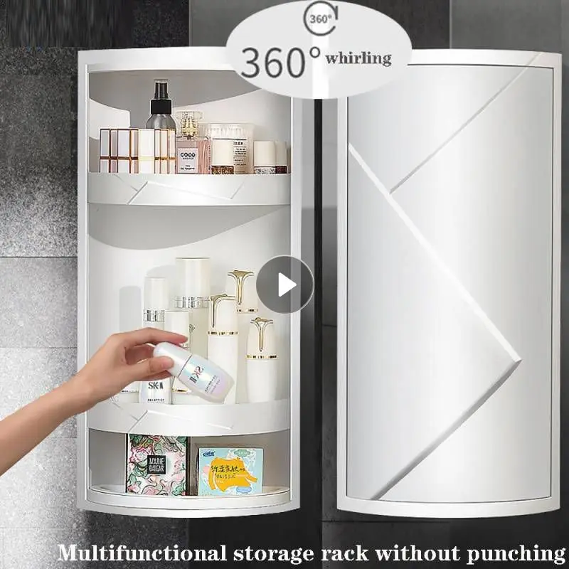 Bathroom-Corner-Storage-Rack-360-Rotating-Wall-Mounted-Shelf-Shampoo ...