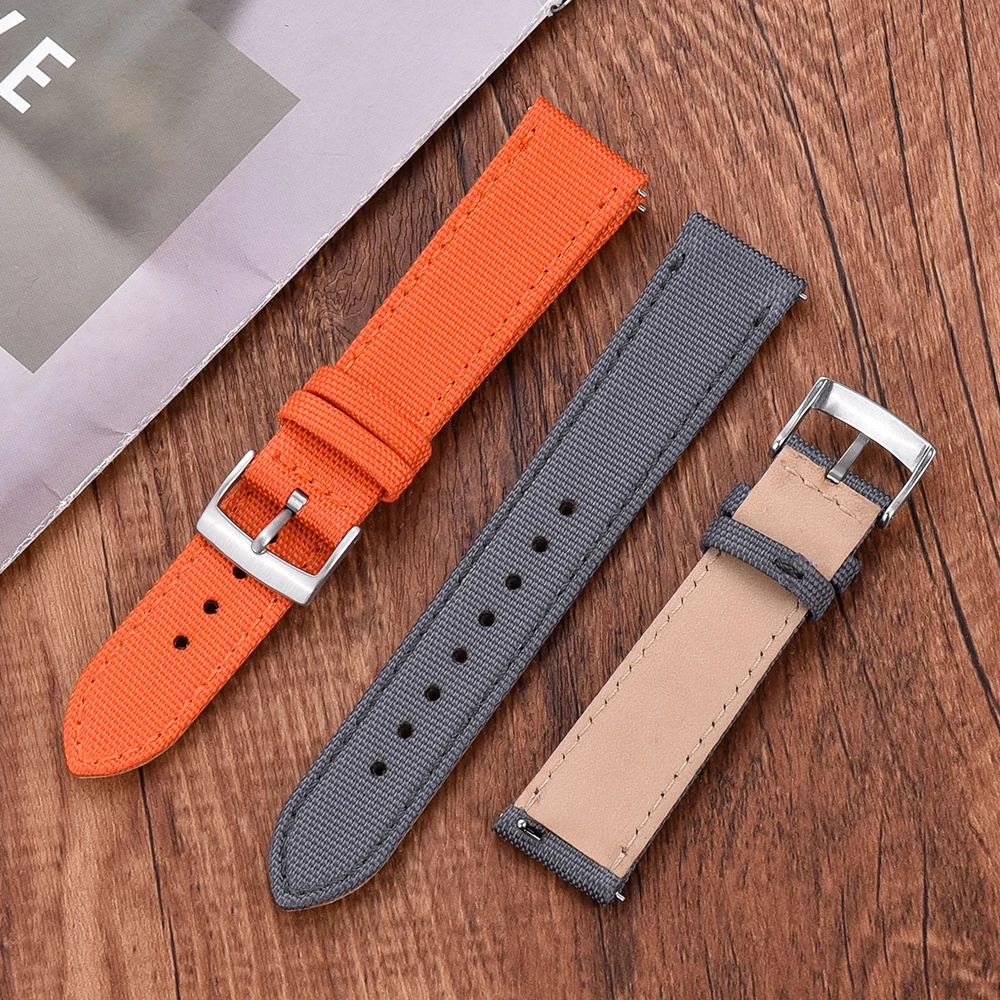 New Design Hybrid Canvas Nylon Leather Watch Strap 18mm 20mm 22mm ...