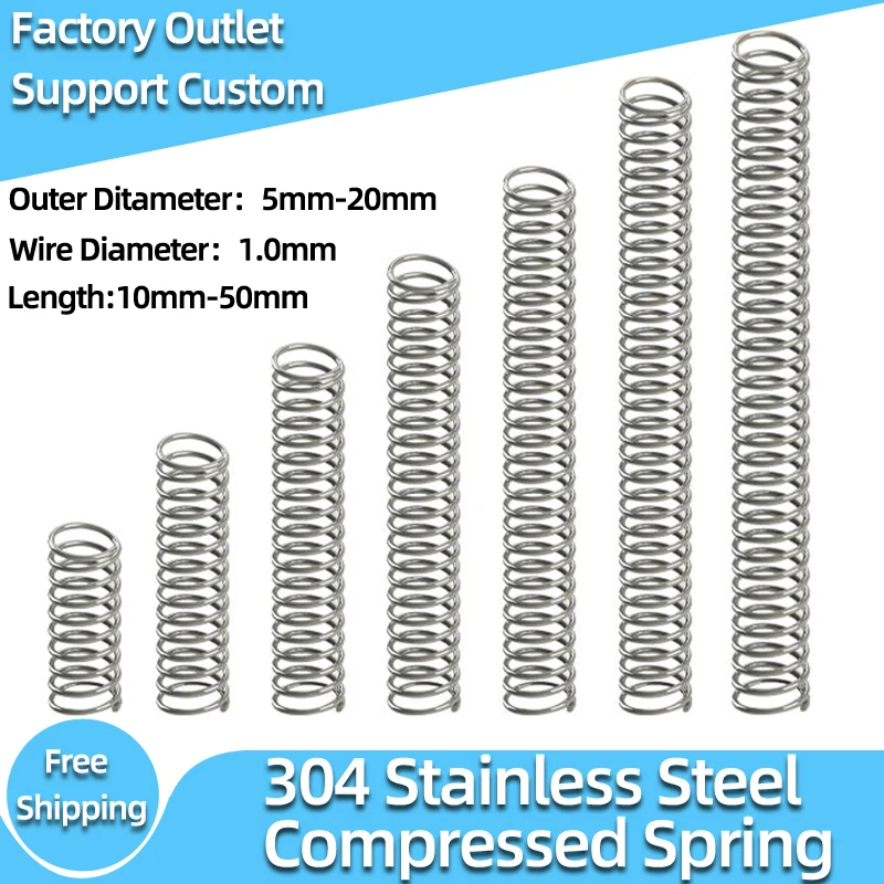 Resorte de compresión de acero inoxidable, 10 piezas, 304 SUS, diámetro ...
