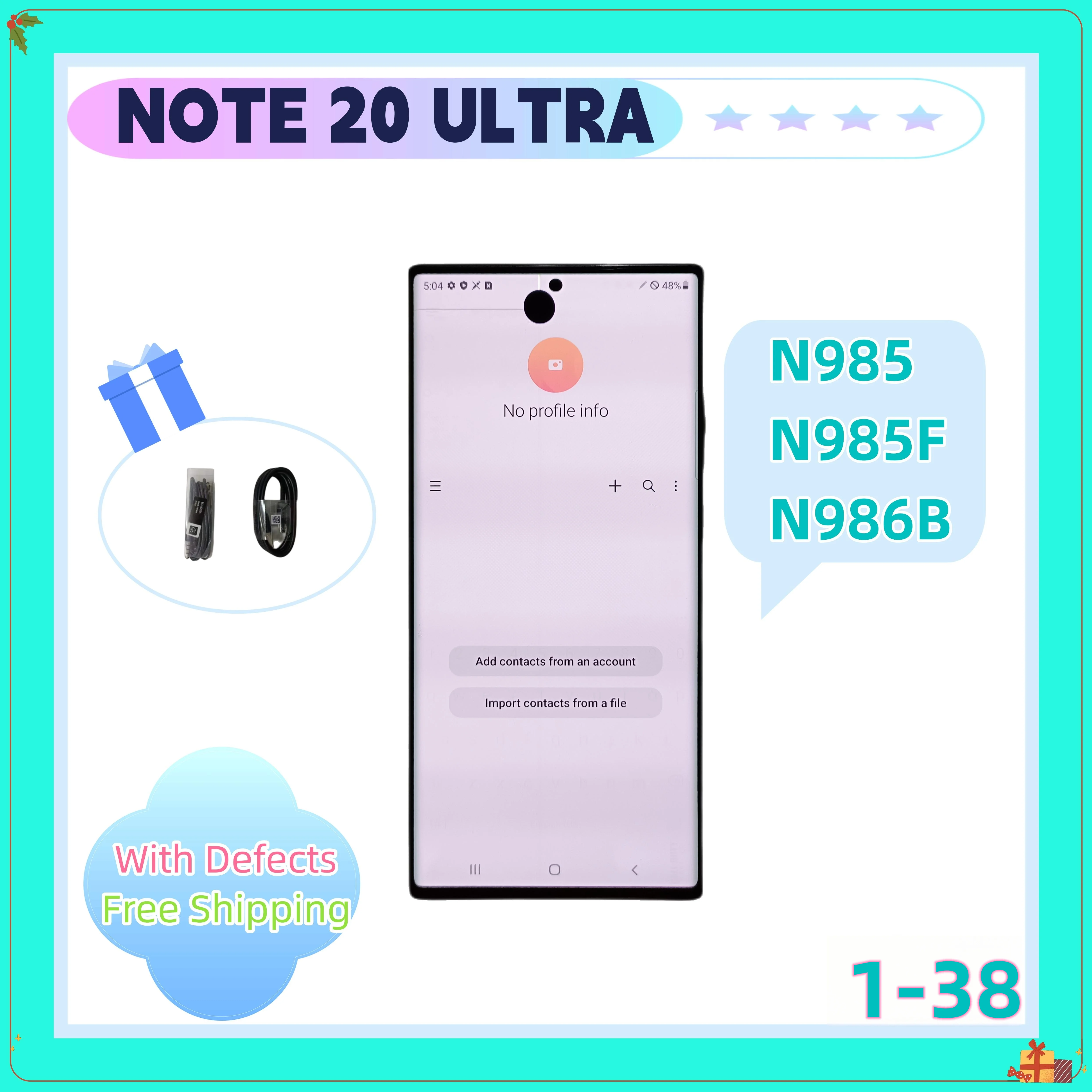 Amoled 디스플레이 노트 20 울트라 오리지널 LCD, 삼성 갤럭시 노트 20U, N985, N985F, N986B, 터치 ...