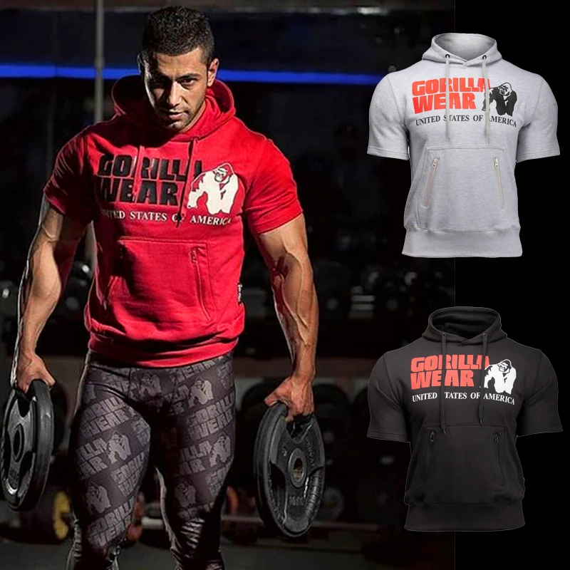 Men-Short-sleeve-Sweatshirt-Bodybuilding-Workout-Cotton-Pullover-Male ...
