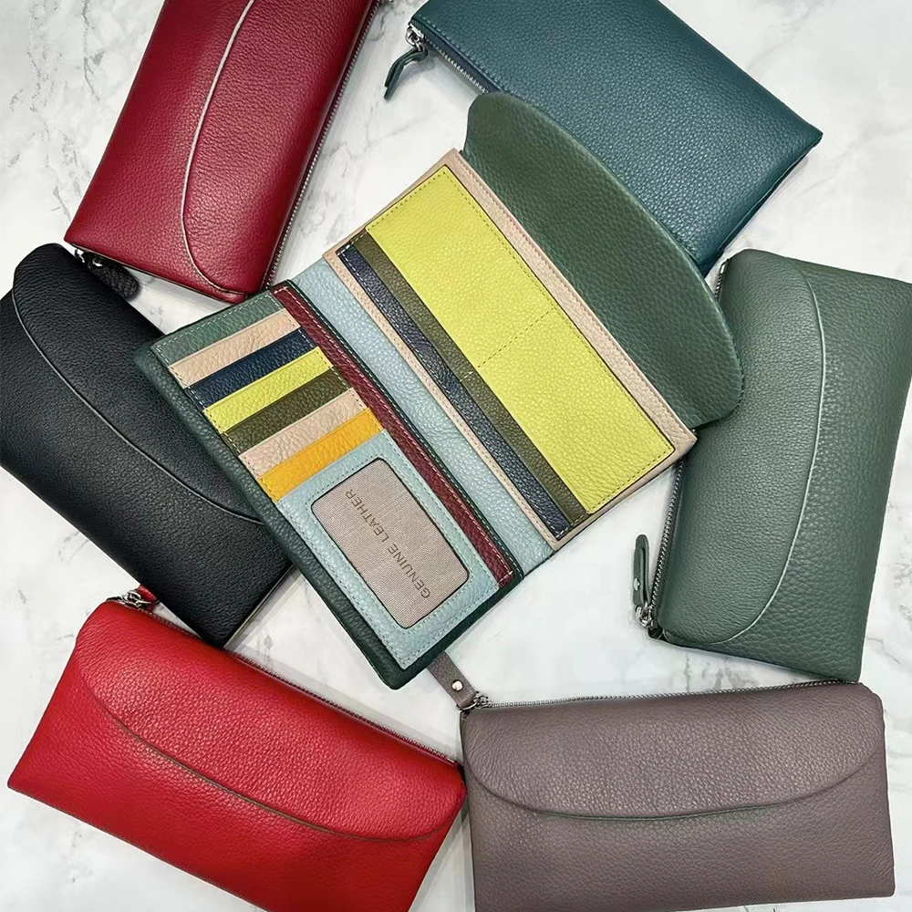 Genuine Cow Leather Long Wallet Rainbow Color Inside Wallet Clutch ...