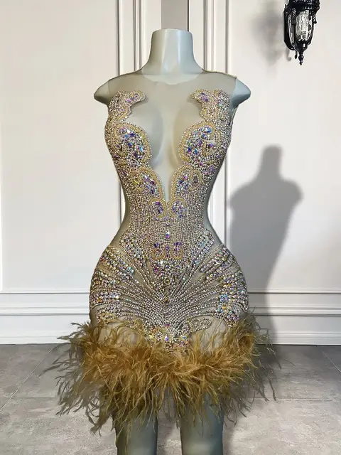 Stunning Sheer Mesh Sexy See Through Black Girl Short Prom Dresses 2013 Gold Sparkly Diamond ...