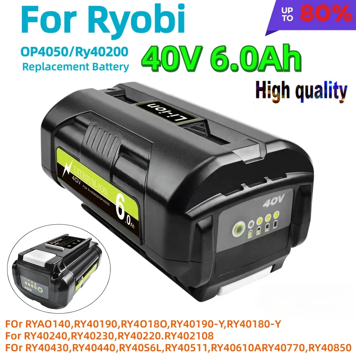 40V 6Ah For Ryobi wireless power tool High quality rechargeable lithium ...