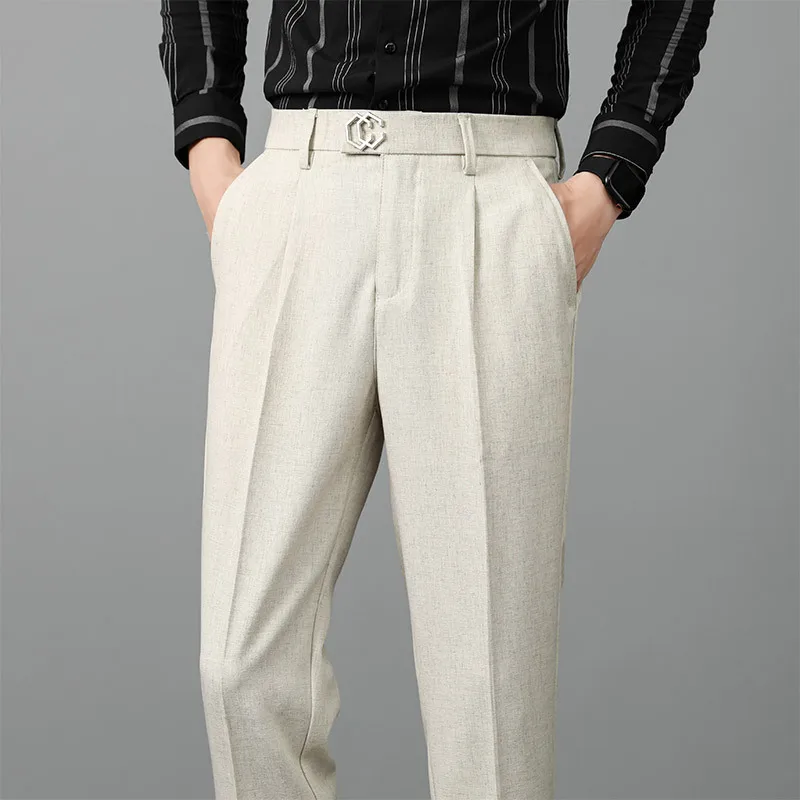 Pleated Thick Men Linen Pants Formal Clothes For Men Suits Pants High ...